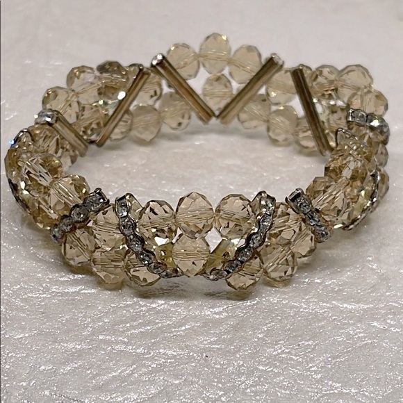 Jewelry | Vintage Gorgeous Elegant Gold Tone Champagne Crystal Stretch ...